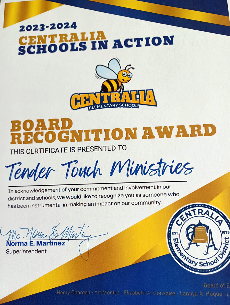TTM RECEIVES BOARD RECOGNITION AWARD CERTIFICATE FROM CENTRALIA ...